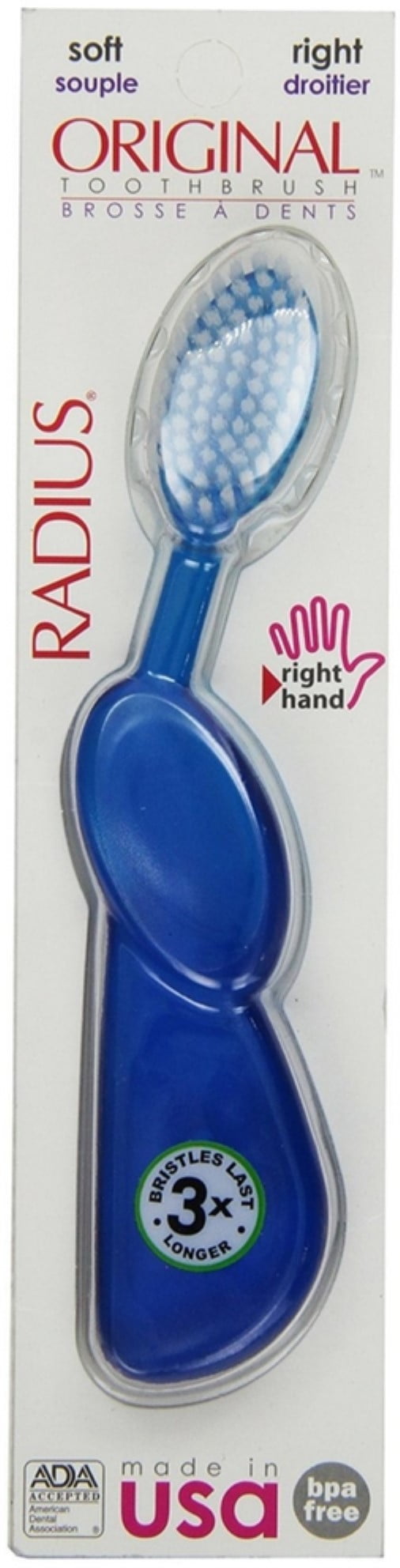 RADIUS Toothbrush, Original Right Hand Soft, Colors May Vary 1 ea (Pack ...