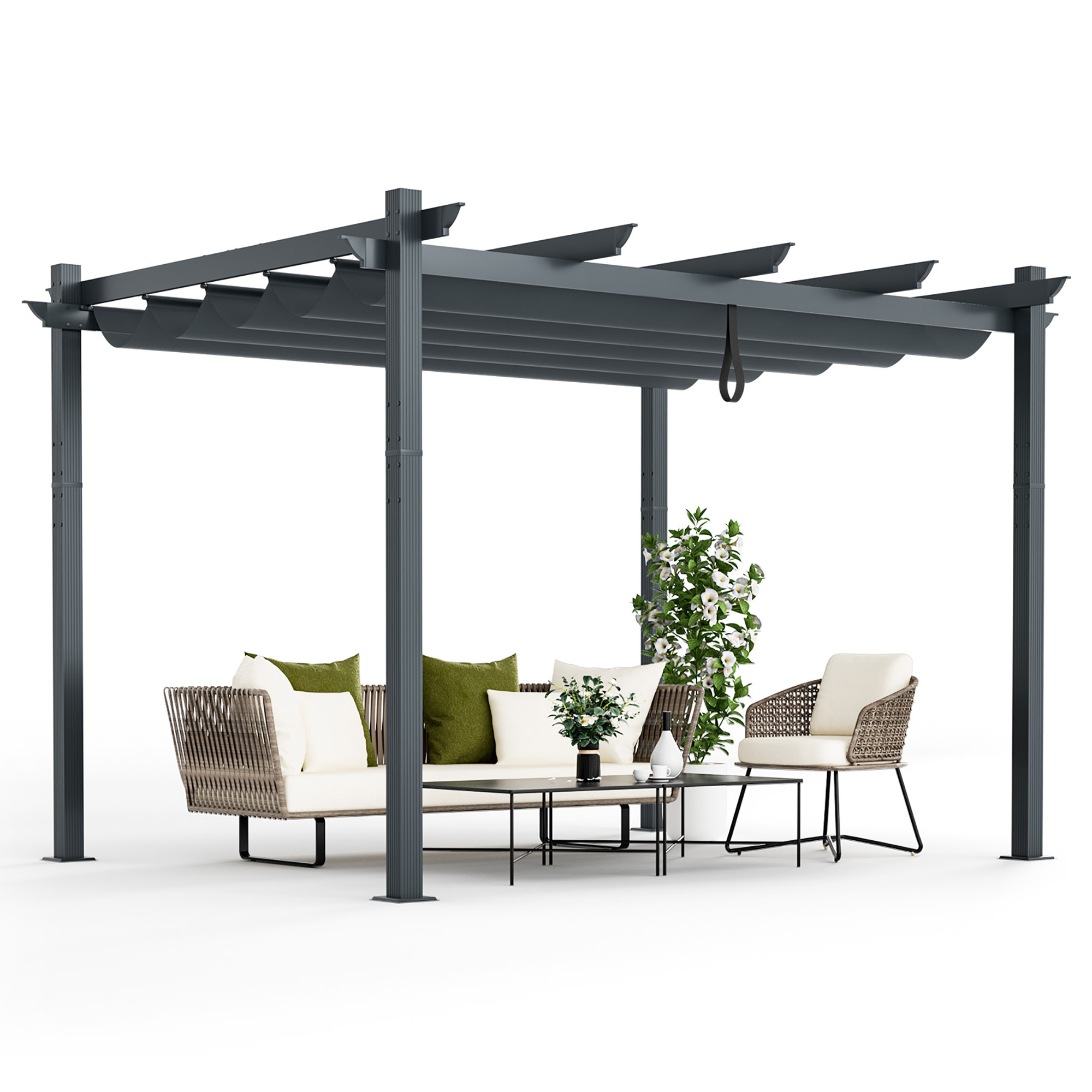 Costway 10x12ft Outdoor Aluminum Retractable Pergola Canopy Shelter ...