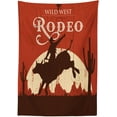 Vintage Tablecloth, Rodeo Cowboy Riding Bull Wooden Old Sign Western ...