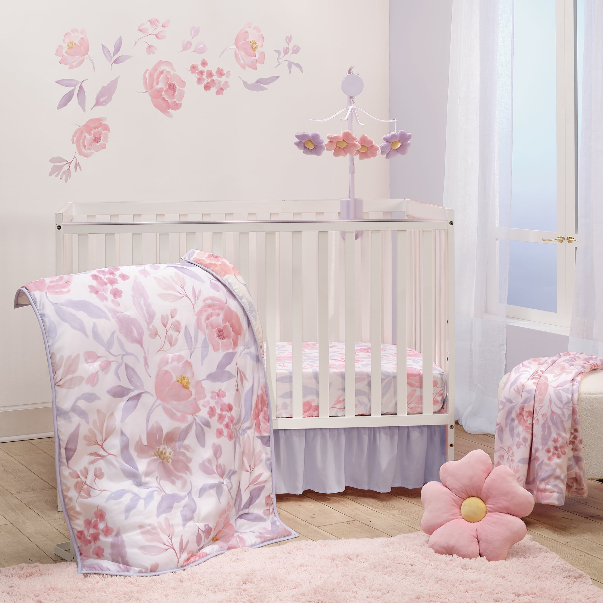 Bedtime Originals Lavender Floral 3-Piece Baby Crib Bedding Set - Pink ...