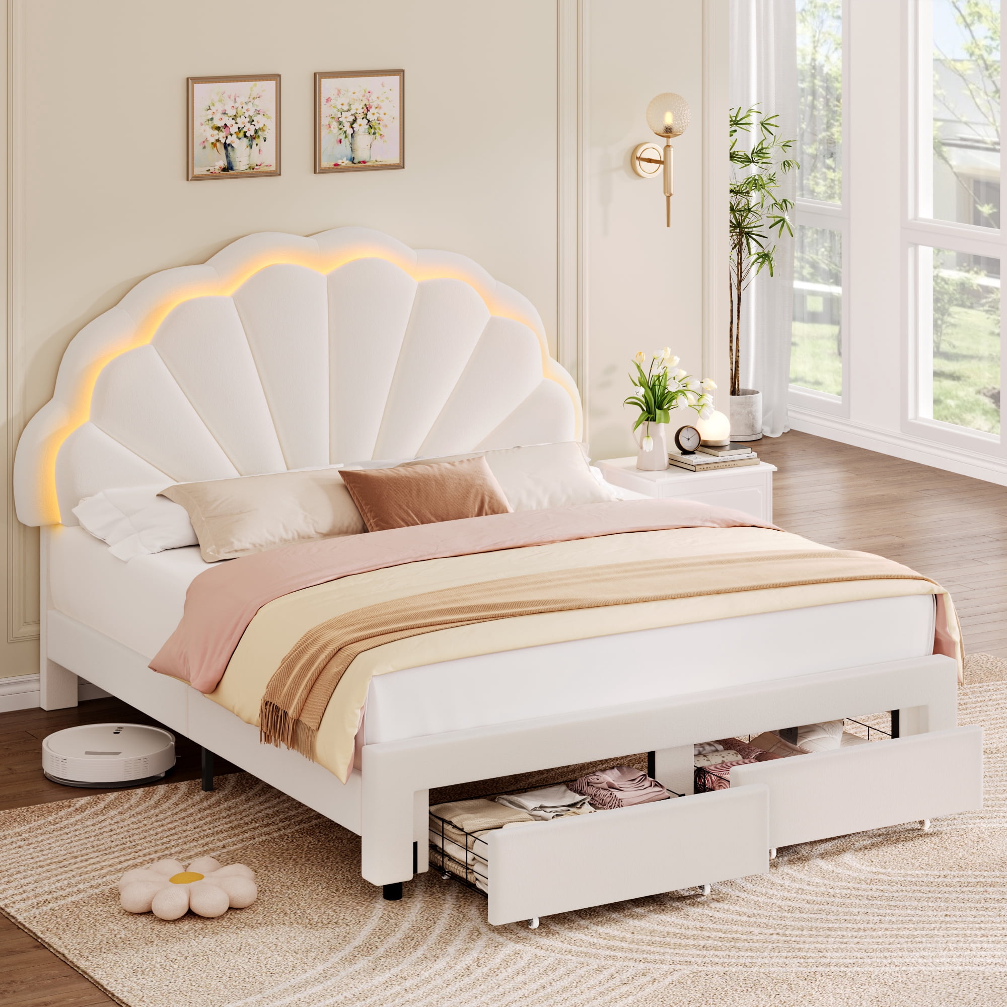 Click here for Homfa Modern Queen Bed Frame With 2 Drawers  Led L... prices