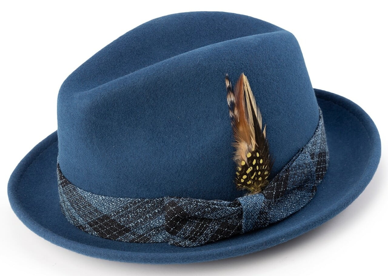 Montique Men's Sapphire Color Stingy Brim Wool Felt Pinch Hat H-1983 ...