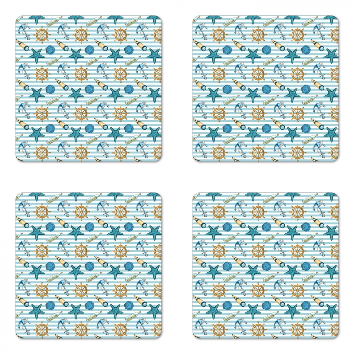 Nautical Coaster Set of 4, Marine Sea Striped Background with Anchor ...