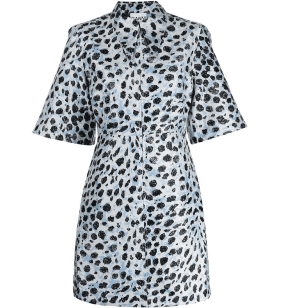 Ganni Women's Jacquard Blue Leopard Shirt Collar Mini Dress Sheath ...