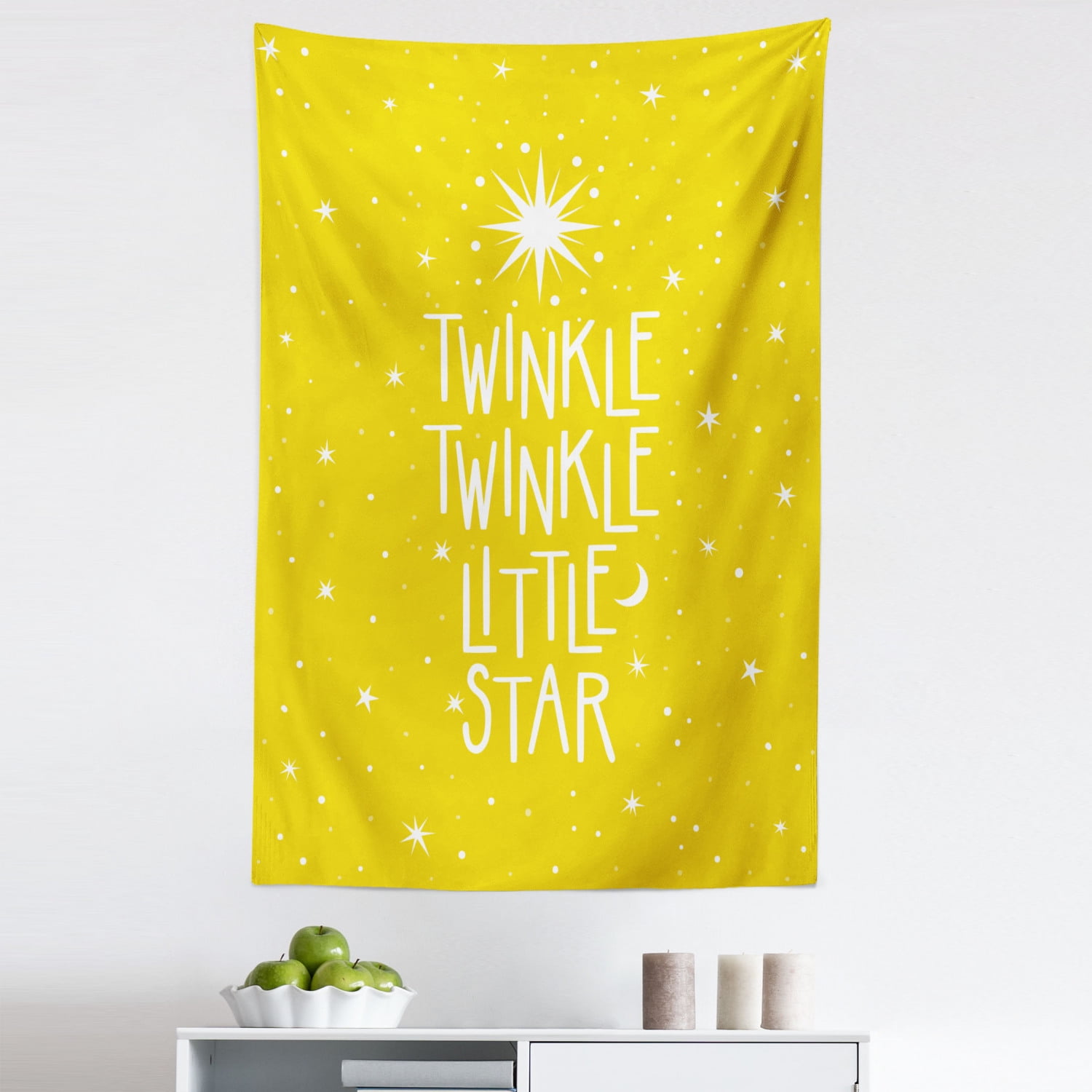 Saying Tapestry, Doodled Bursting Pointy Stars Crescent Moon Twinkle ...
