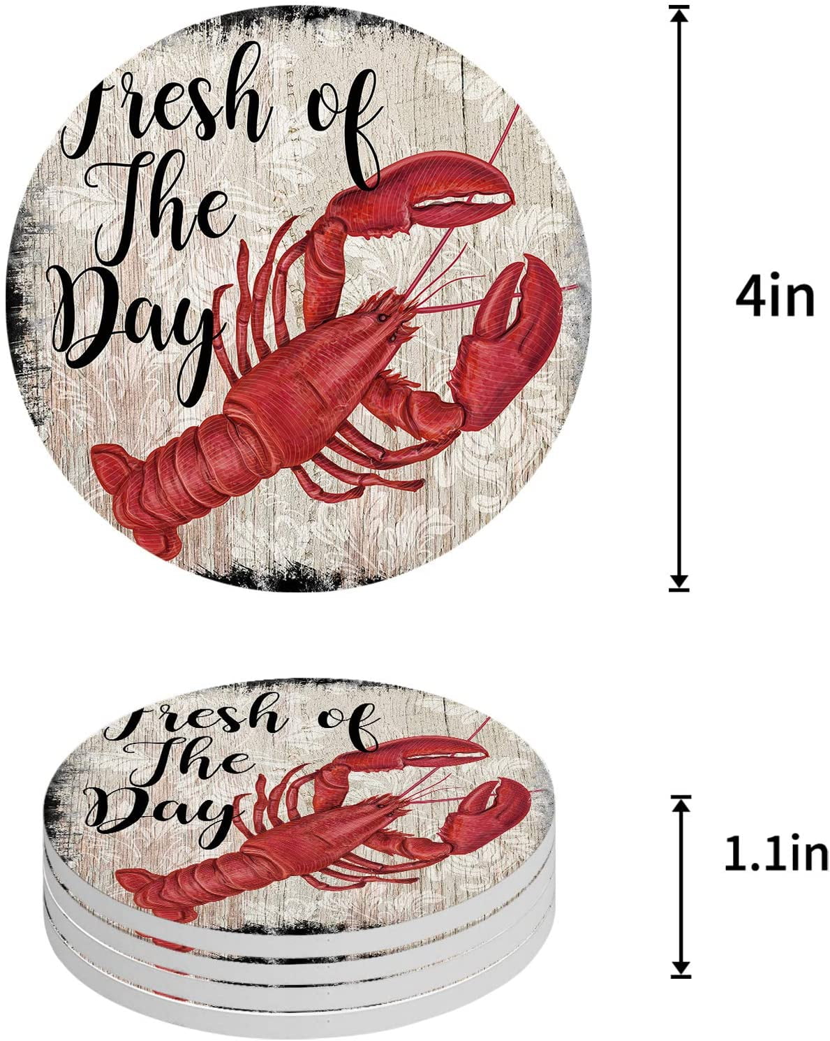 FMSHPON Fresh Lobster Vintage Wood Grain Set of 6 Round Coaster for ...