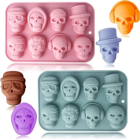 2 Pack 3D Skull Silicone Molds 8 Cavity Skull Themed Baking Mould Tray ...