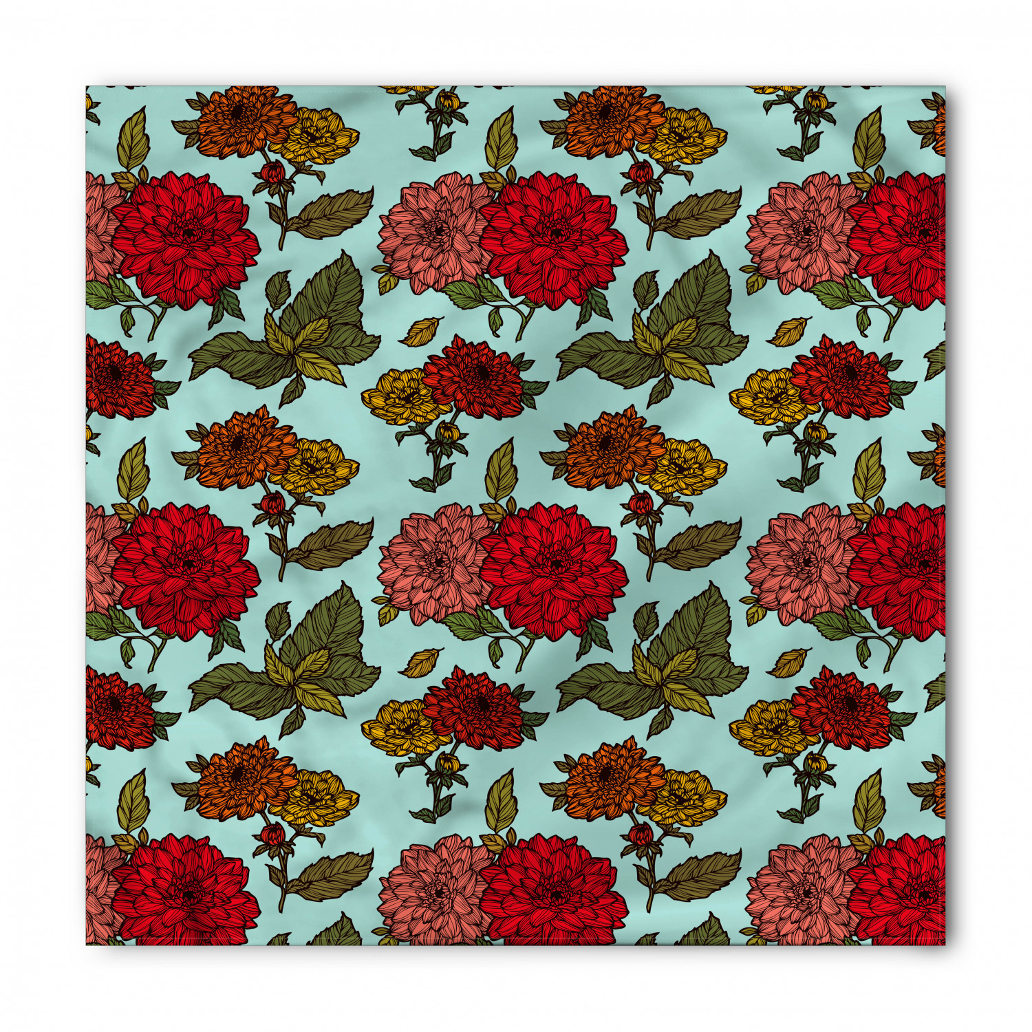 Floral Bandana, Detailed Large Flowers Scene, Unisex Head and Neck Tie ...