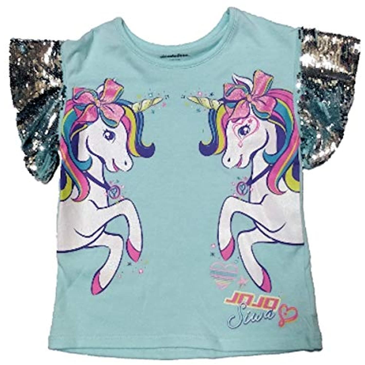 JoJo Siwa Girls Mint Unicorn Tee Shirt with Sequin Sleeves (X-Small (4 ...