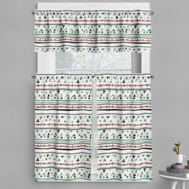 Tribal Valance And Tier Curtain 3 Pcs Set Style Traditional Aztec