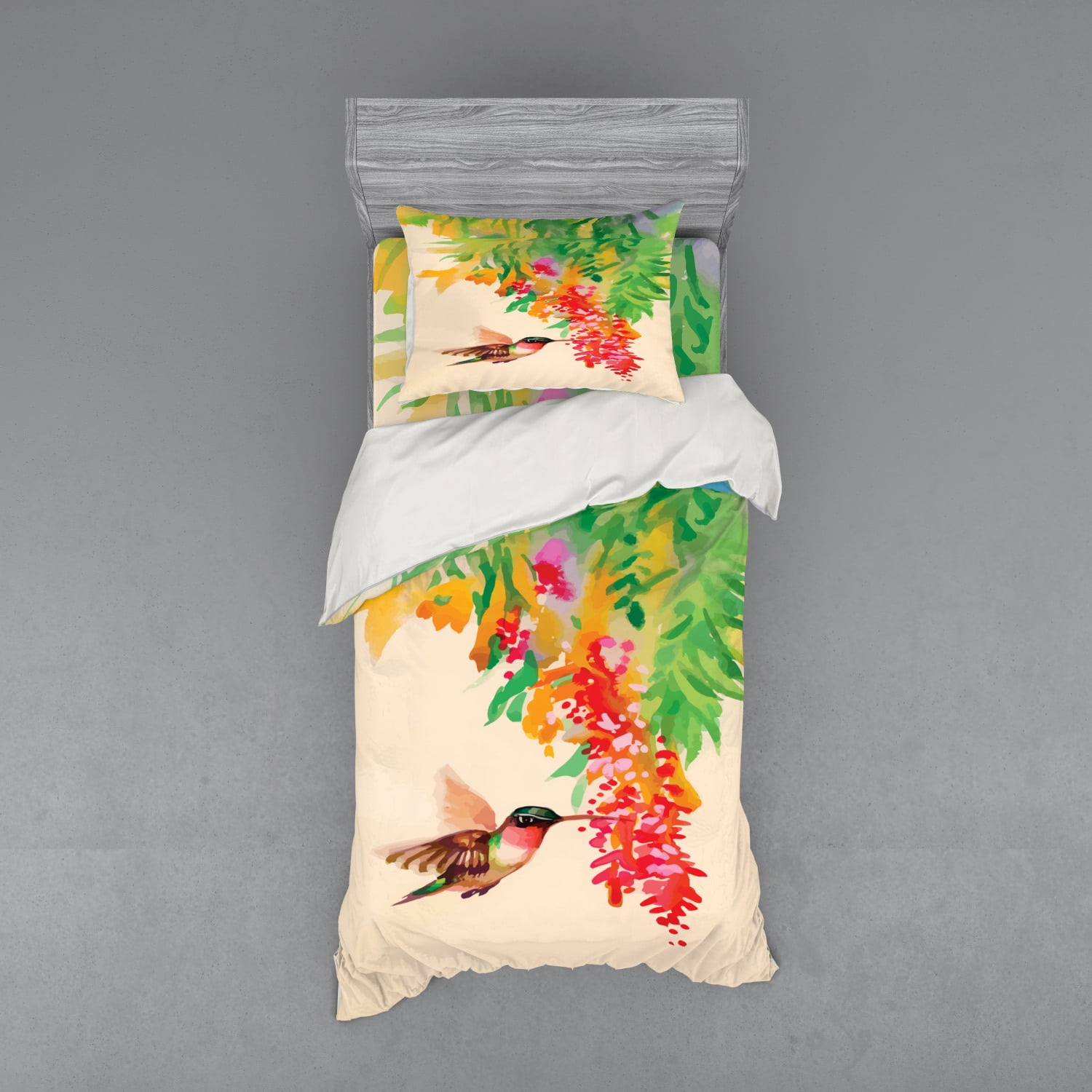 Ambesonne Nature Bedding Set 3 Pcs, Colibri Exotic Tree, Twin, Green ...