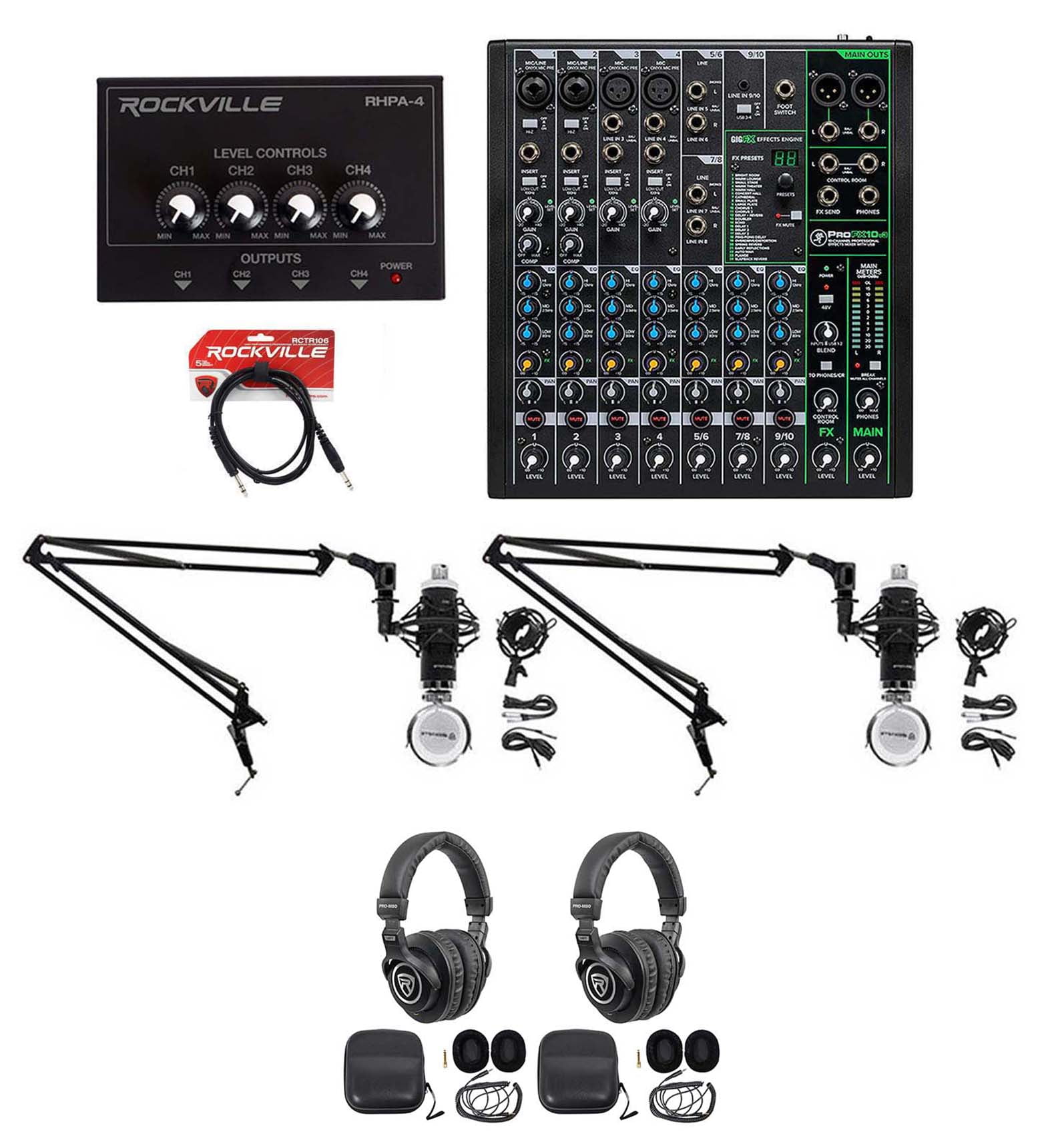 2-Person Podcast Podcasting Recording Kit w/Mackie ProFX10 v3 Mixer ...