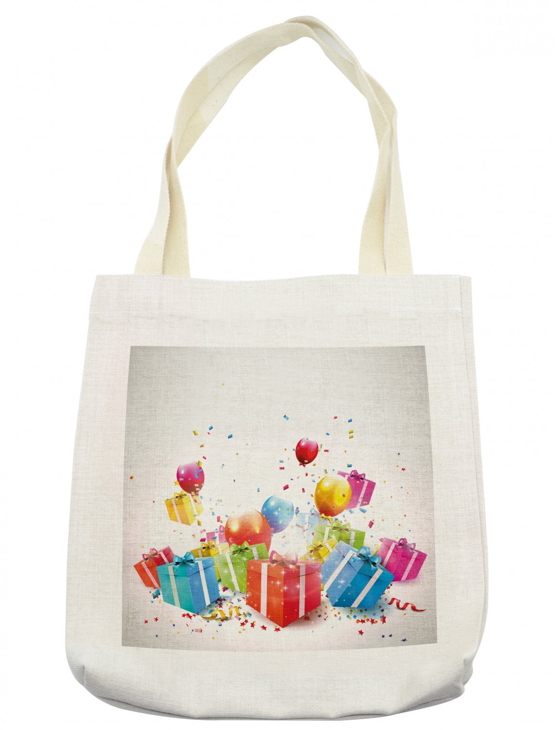 Birthday Tote Bag, Surprise Boxes with Bow Ties Rain Colorful Balloons ...
