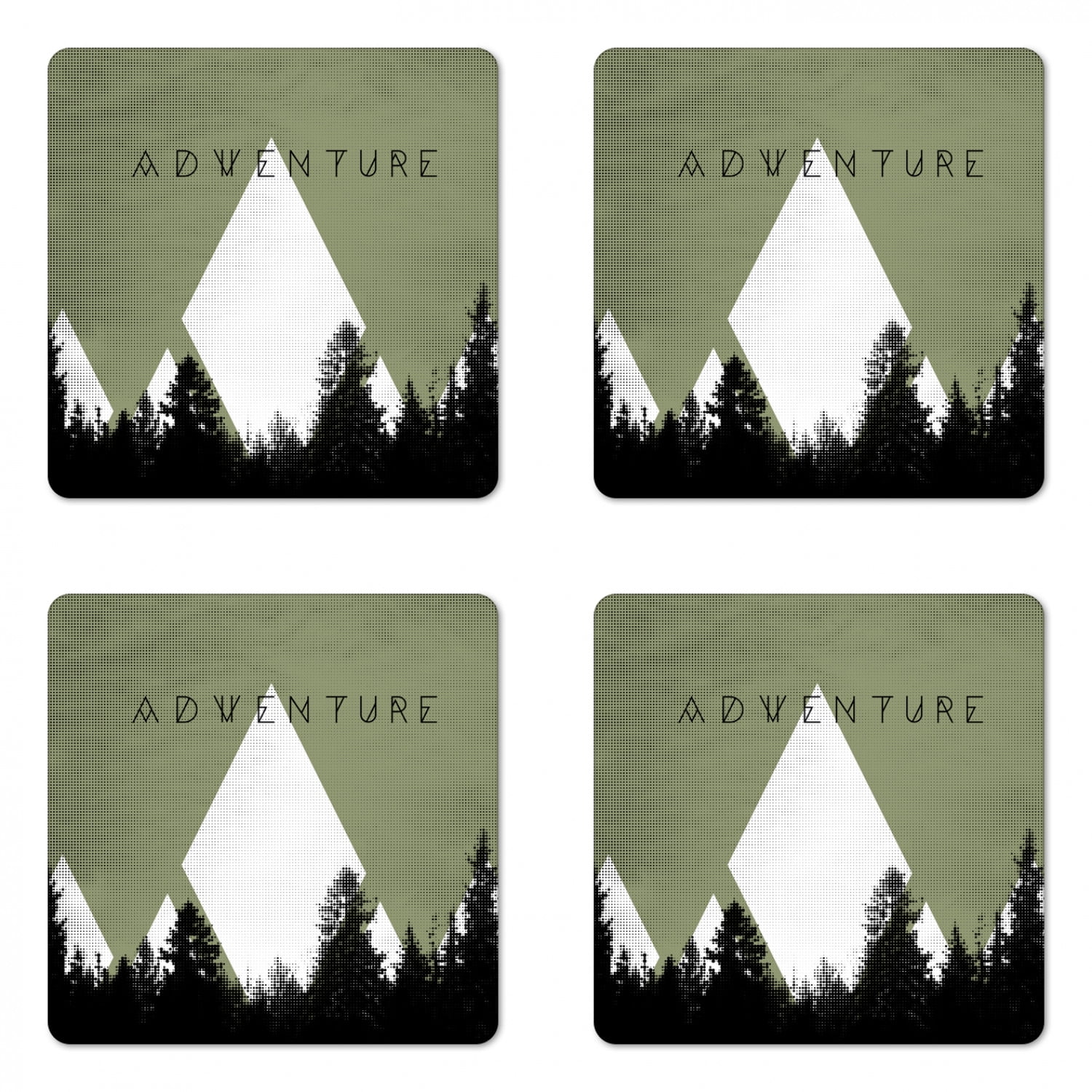 Adventure Coaster Set of 4, Forest Halftone Effect Hipster Typography ...