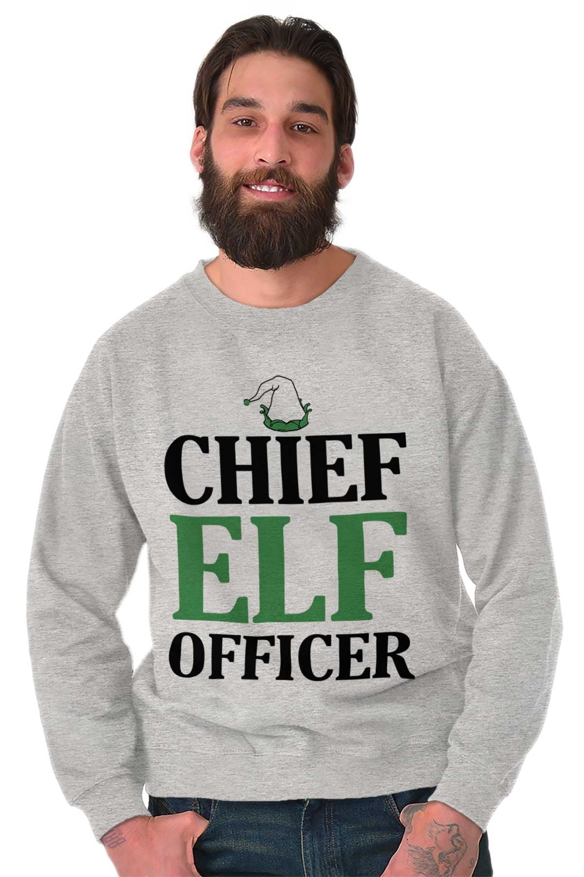 Chief Elf Officer Xmas Santa Helper Womens Mens Crew Sweatshirt Brisco ...