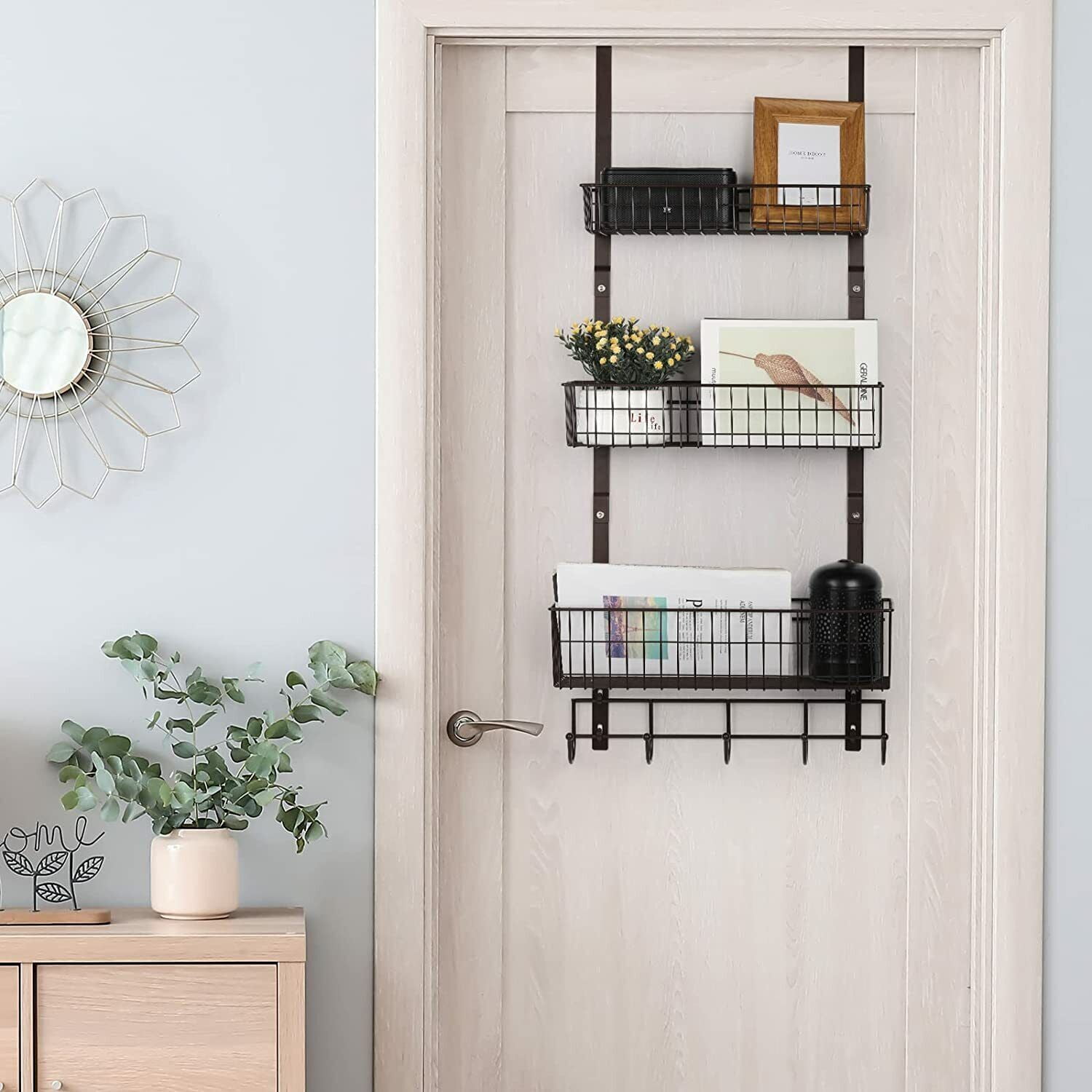 Over The Door Basket Organizer 3 Tier Hanging Storage Rack with 3 ...