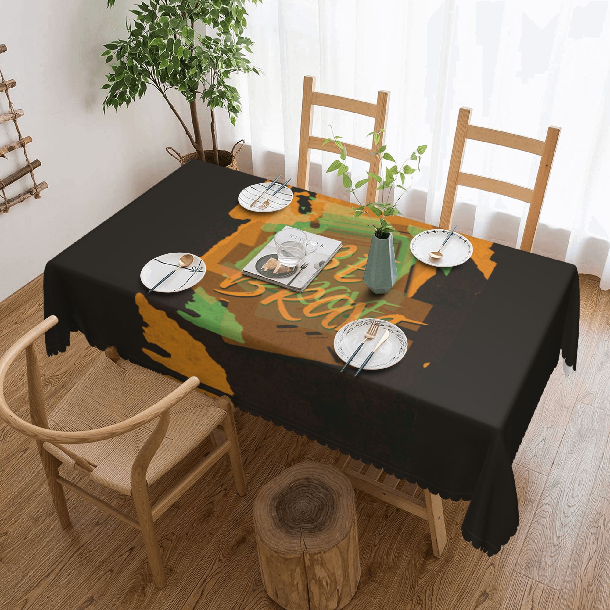 XMXY Table Cloth Rectangle Table, Brave Slogan Retro Yellow Dining ...