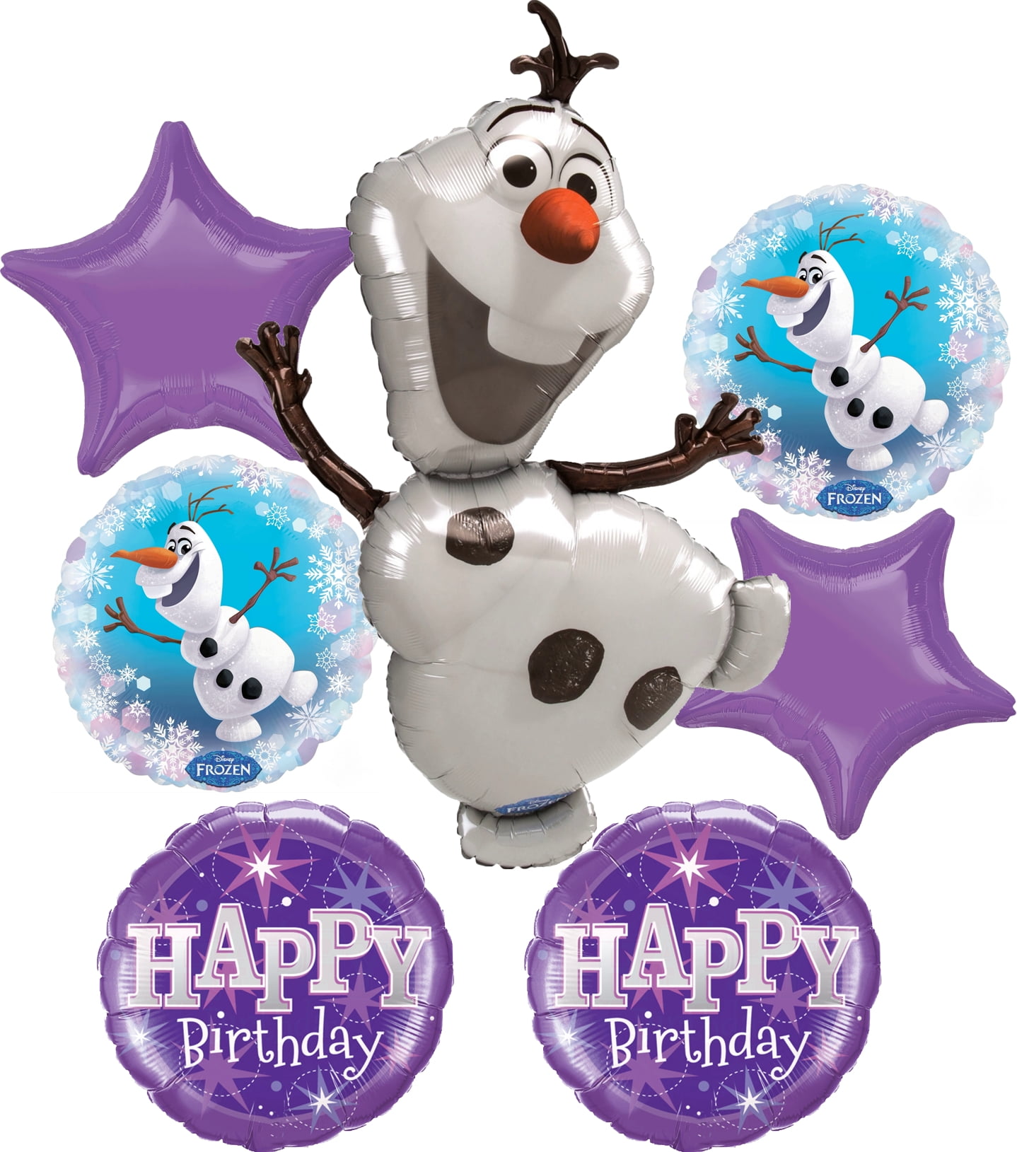 Disney Frozen Olaf Purple Sparkle Birthday Balloon Bouquet - Walmart.com