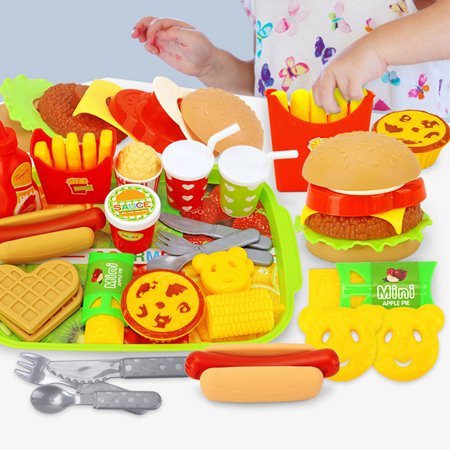 22PCS Kids Play Fast Food Toy Set DIY Removable Hamburger Toy Set Food ...