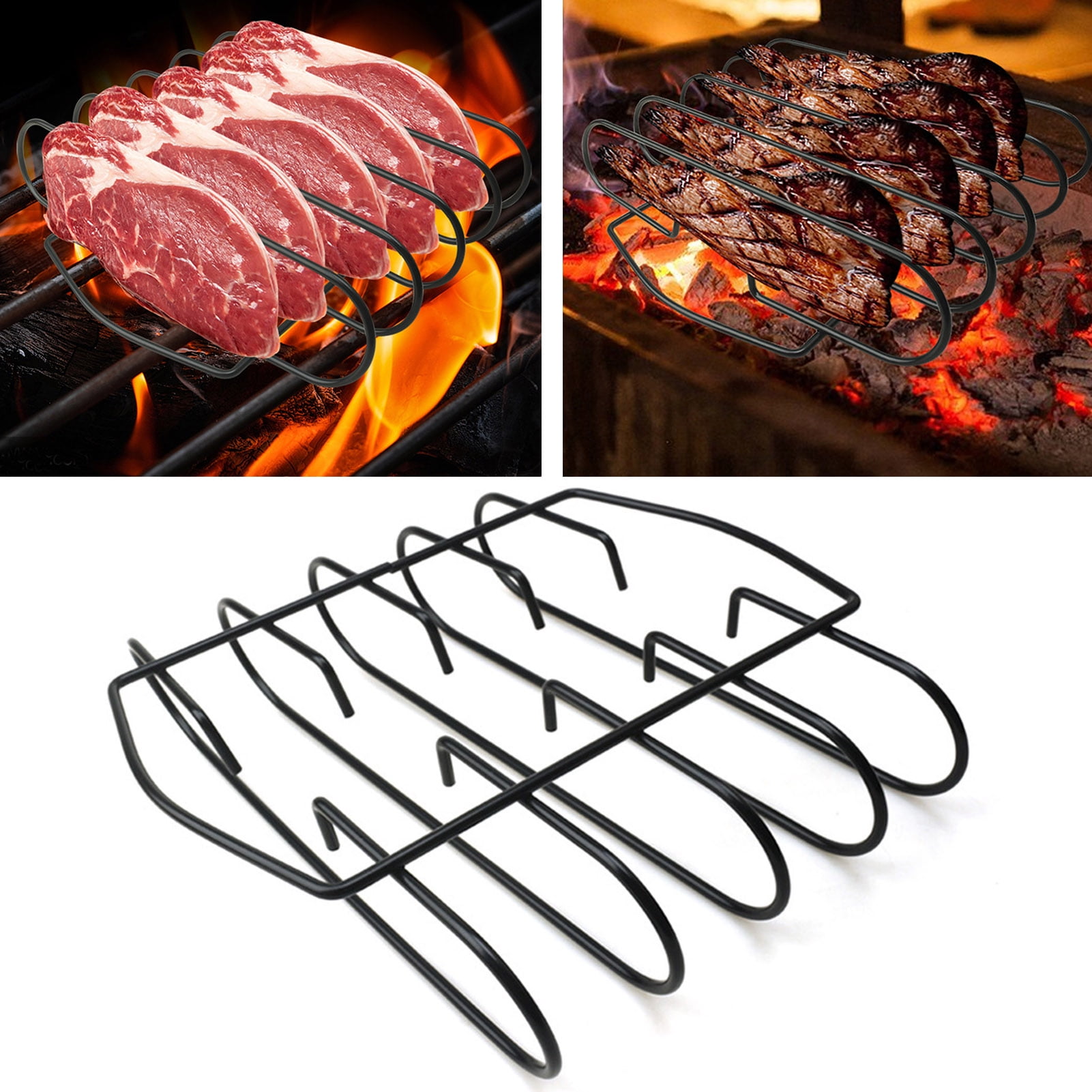 Heat Resistant Roasting Rib Rack - Barbecue Iron, Holds 4 Ribs ...