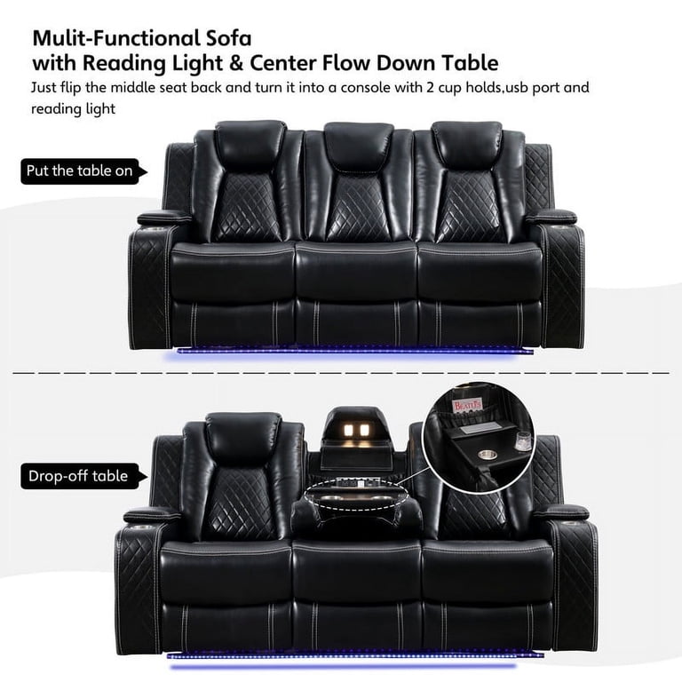 Massage Heat Loveseat Home Theater Seating USB Ports MCombo 55.9" Zero ...