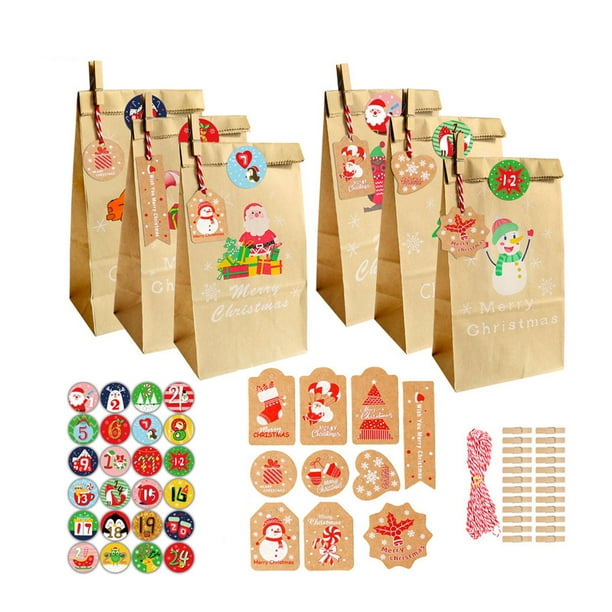 Advancent Bolsa de papel Kraft con calendario de llegada navideña, colorido, 24 juegos, para ...