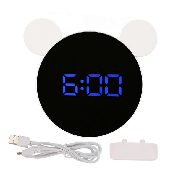 Cute Mouse Ear Shape LED Mirror Digital Alarm Clock with Night Mode for ...