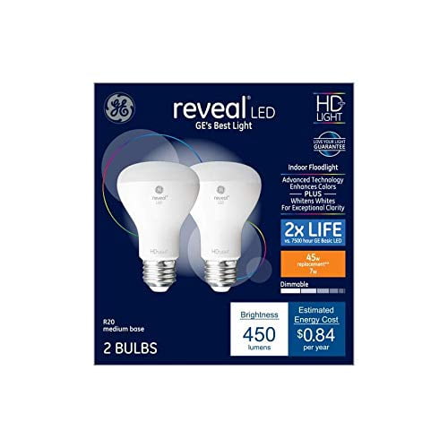 GE Reveal 2-Pack 45 W Equivalent Dimmable Soft White R20 LED Light ...