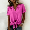 Cotton Linen Tops for Women Short Sleeve Casual Collaed Shirts Tie ...