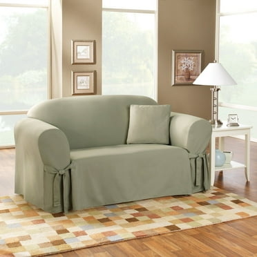 Classic Slip Covers 1-Piece Cotton Sofa Slipcover With Bowties ...