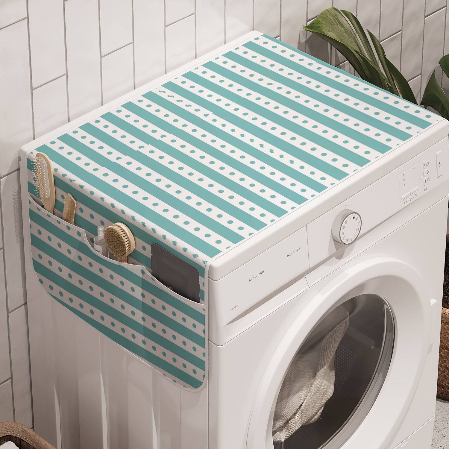 Turquoise Washing Machine Organizer, Dots Rounds and Stipes with Thick ...