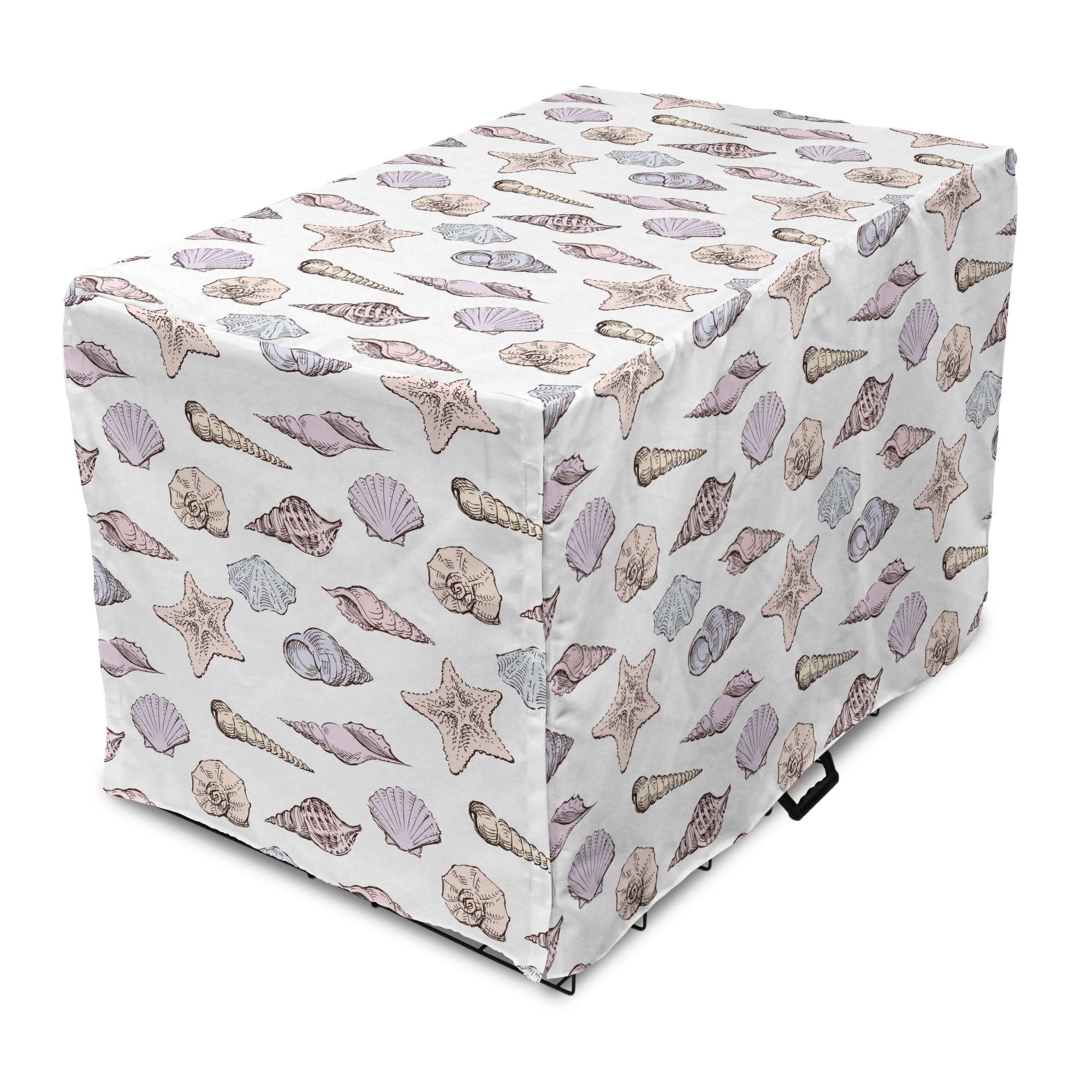 Sea Life Dog Crate Cover, Repetitive Shells Nautical Sketches ...