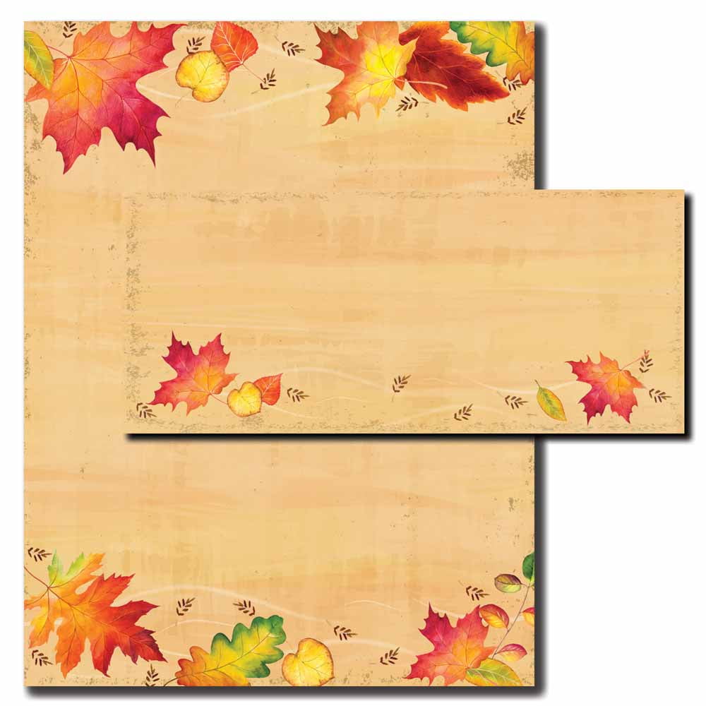 Falling Autumn Leaves Letterhead With Matching Envelopes, 50 Pack ...
