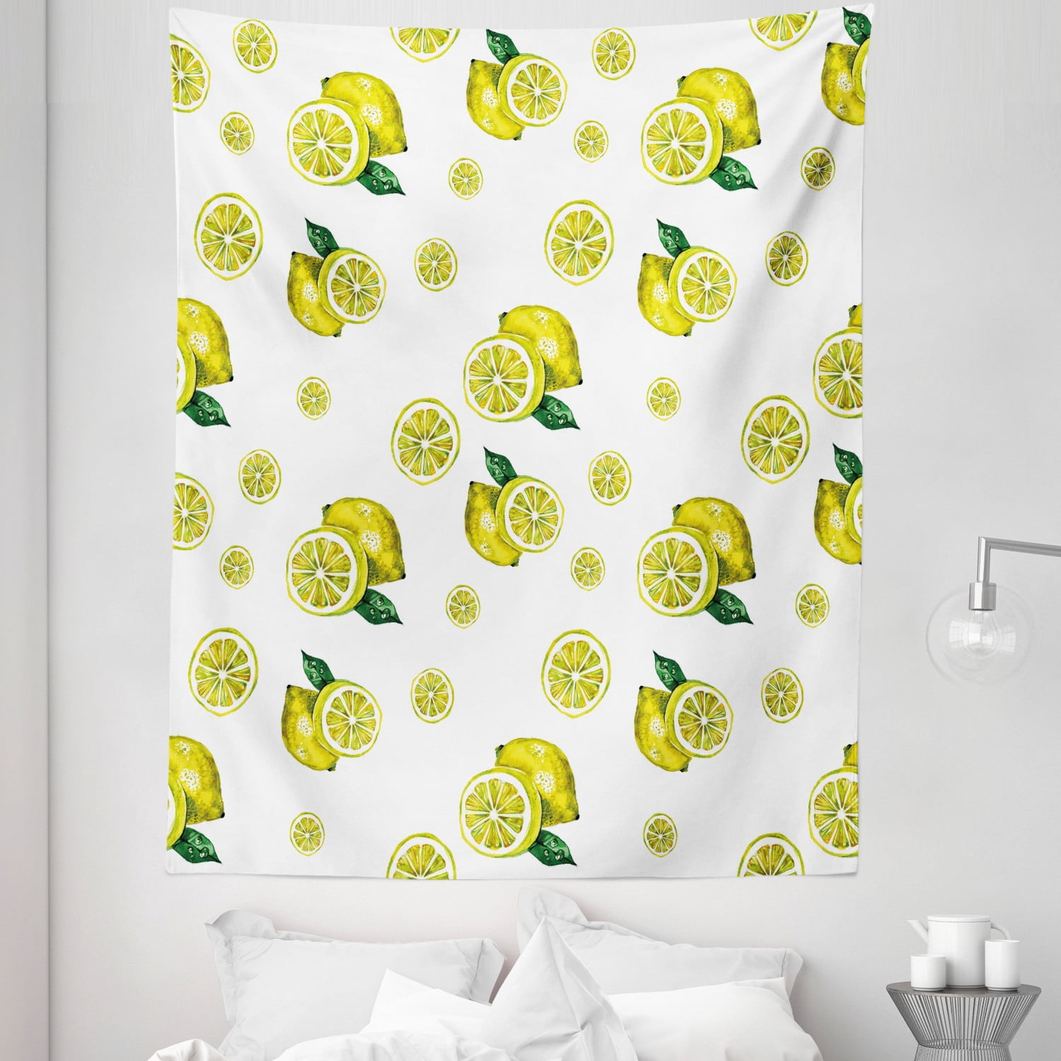 Kitchen Tapestry, Lemon with Slices and Leaves Summer Season Fresh ...