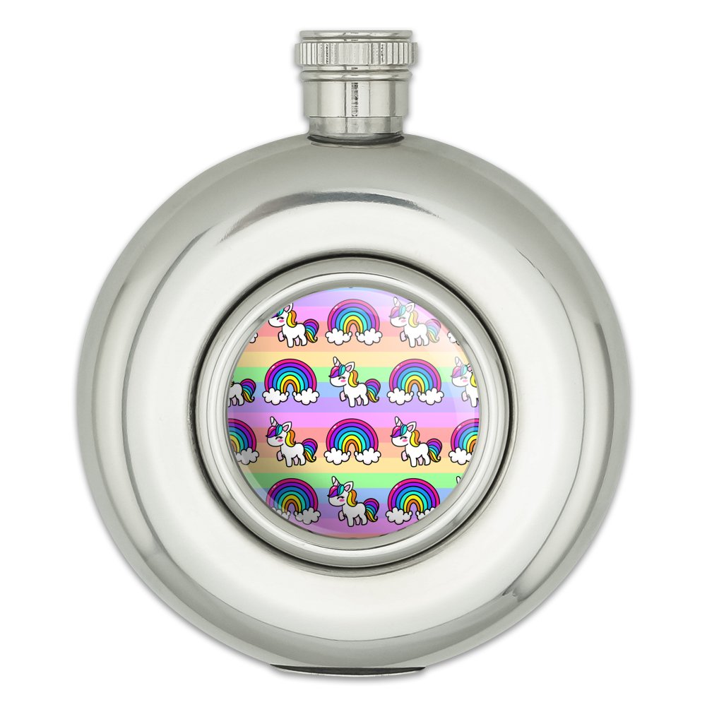 Cute Kawaii Rainbow Unicorn Pattern Round Stainless Steel 5oz Hip Drink ...