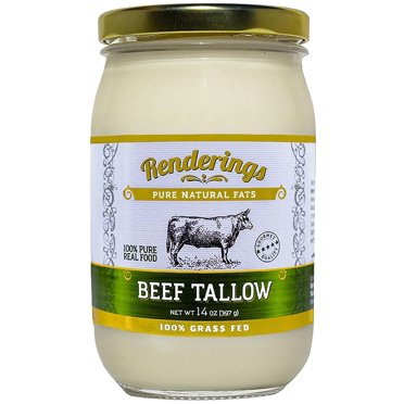 Organic Grass-Fed Beef Tallow, 100% Pure Rendered Fat for Cooking and ...