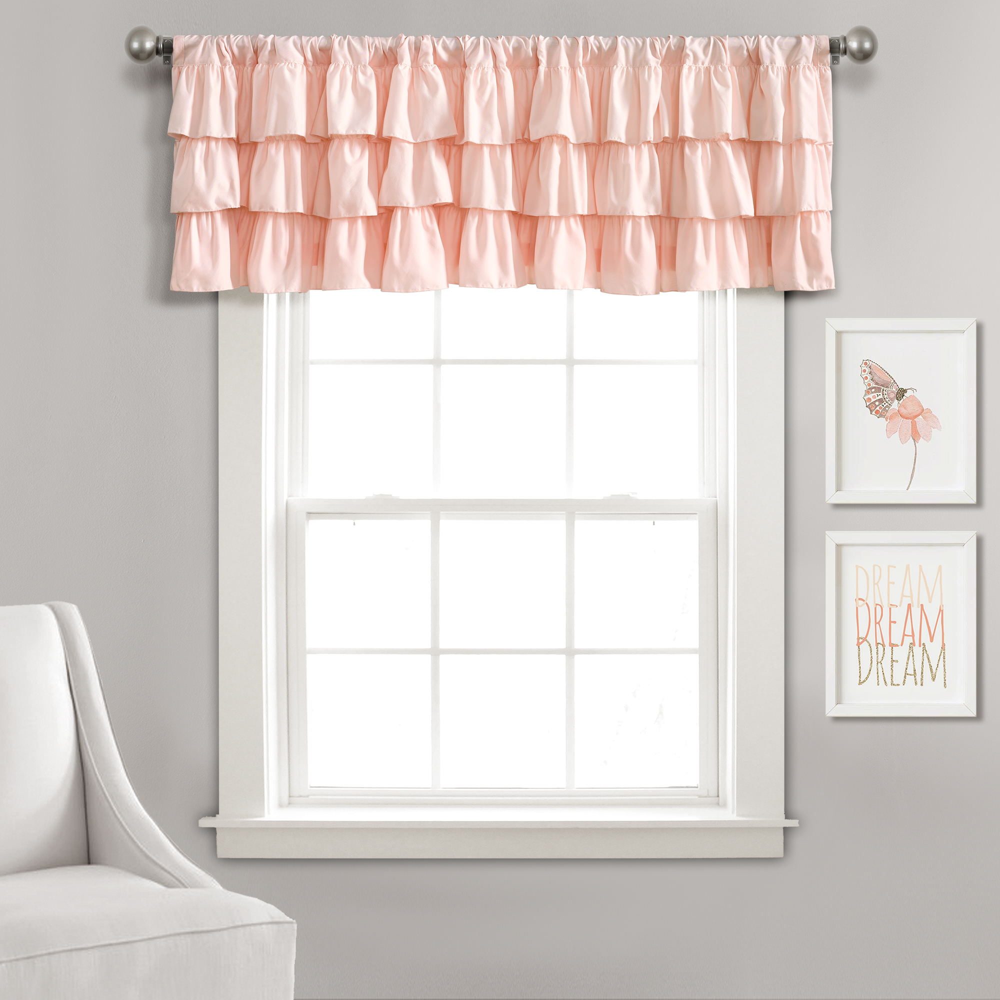 Lush Decor Belle Ruffle 18" x 84" Ruffle Blush 3" Rod Pocket Single ...