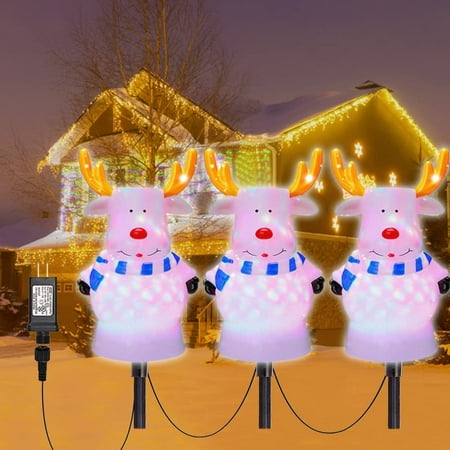 Reindeer Christmas Pathway Lights Outdoor with Rotating Light Cute 3D ...