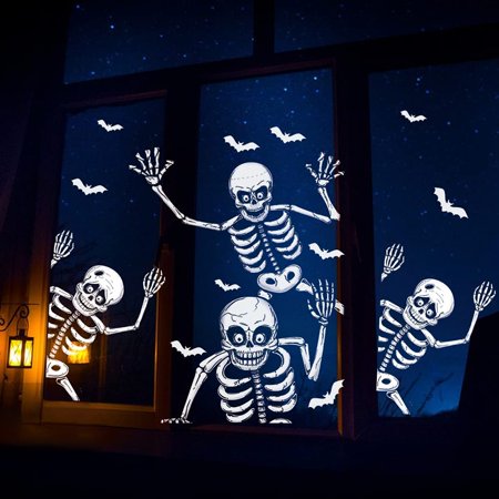 YDJKET Skeleton Halloween Window Deco Stickers, Reusable Window Clings ...