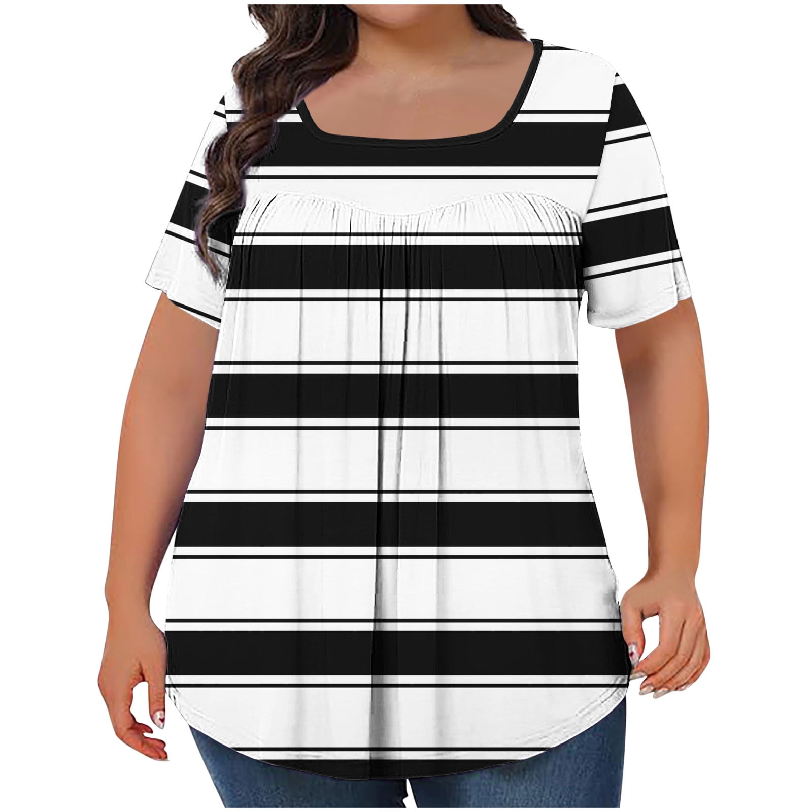 Click here for Vsssj Womens Plus Size Striped Tops Pleated Square... prices