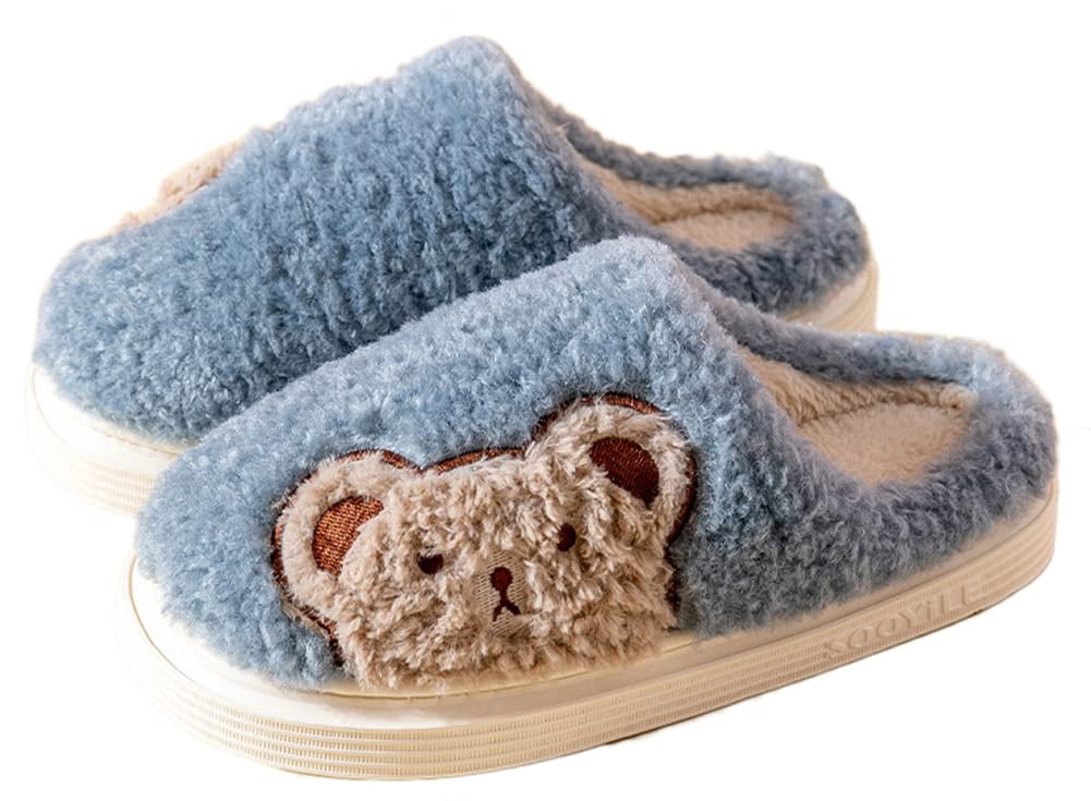 Women Cute Bunny Slippers Faux Fur Fluffy Winter Slip-On House Animal ...