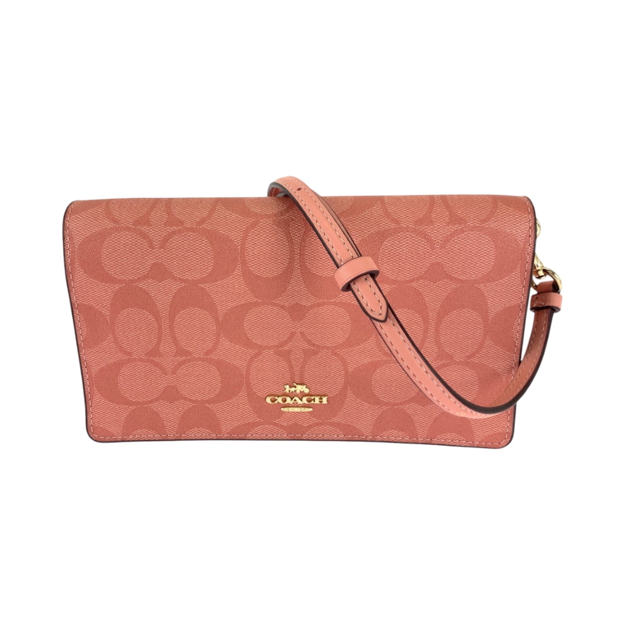 Pre-Owned COACH Signature Pink Gold Hardware Shoulder Wallet Bag for ...