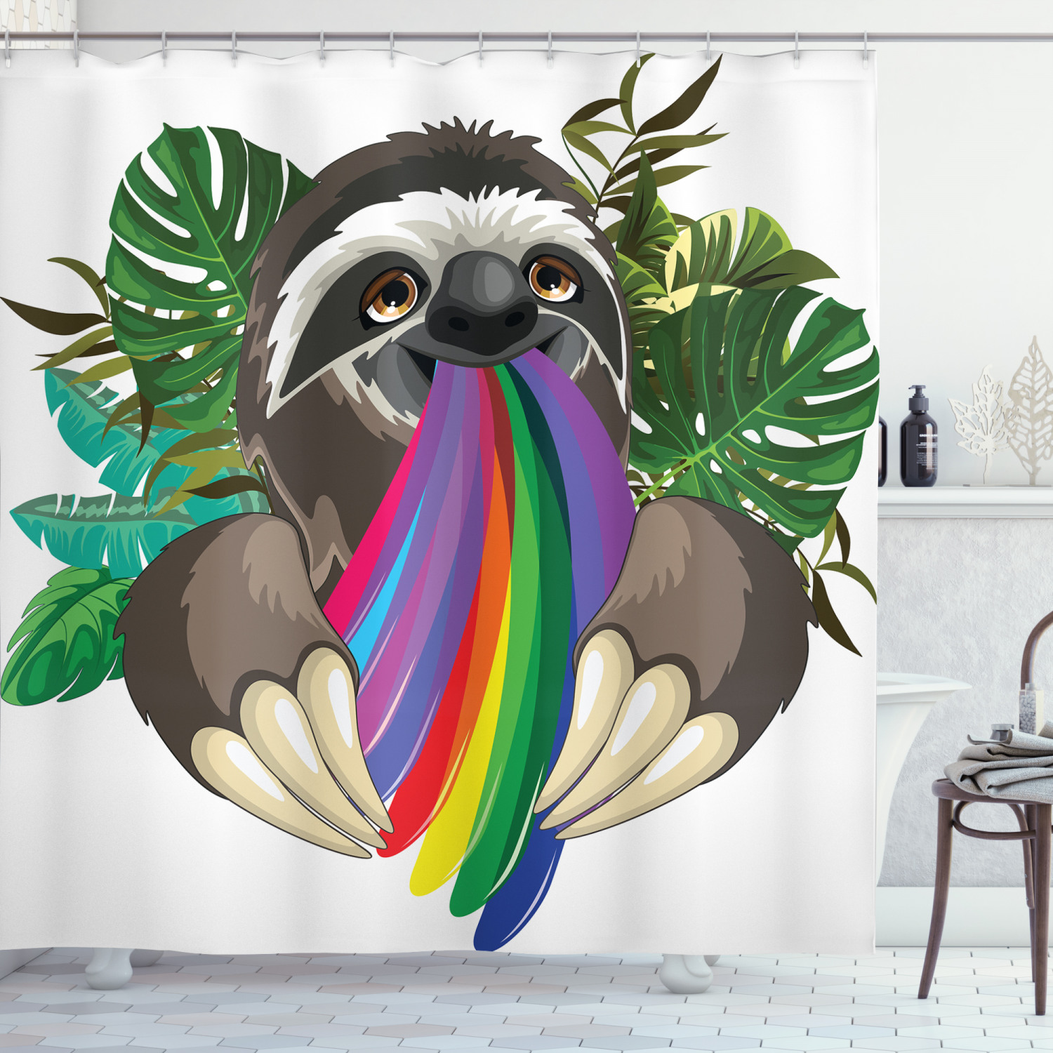 Ambesonne Sloth Shower Curtain, Indolent Jungle Animal, 69"Wx75"L ...