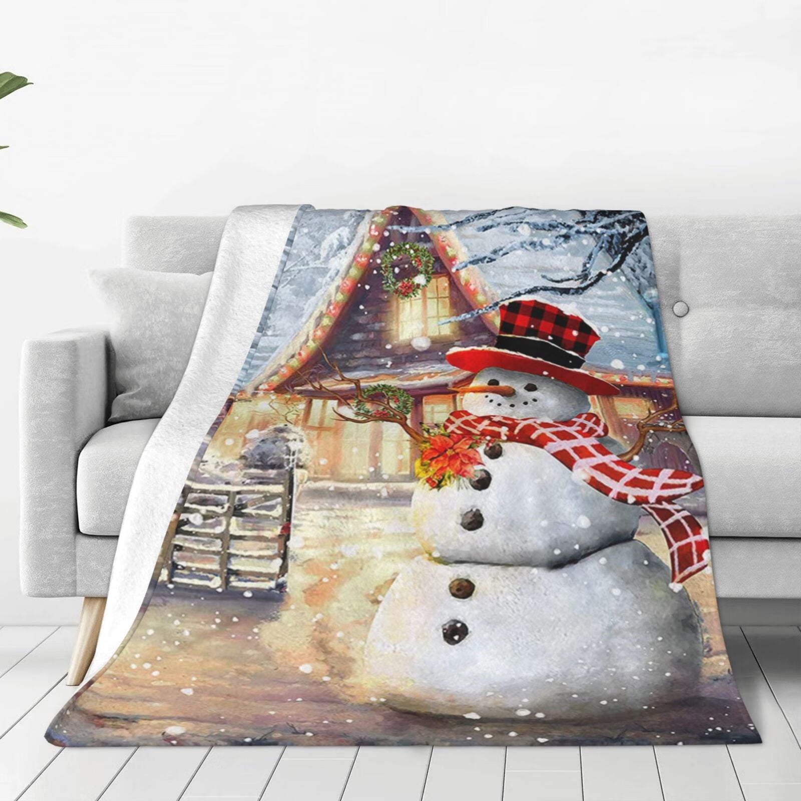 Christmas Throw Blanket, Merry Christmas Snowman Snowflake Winter Bed ...