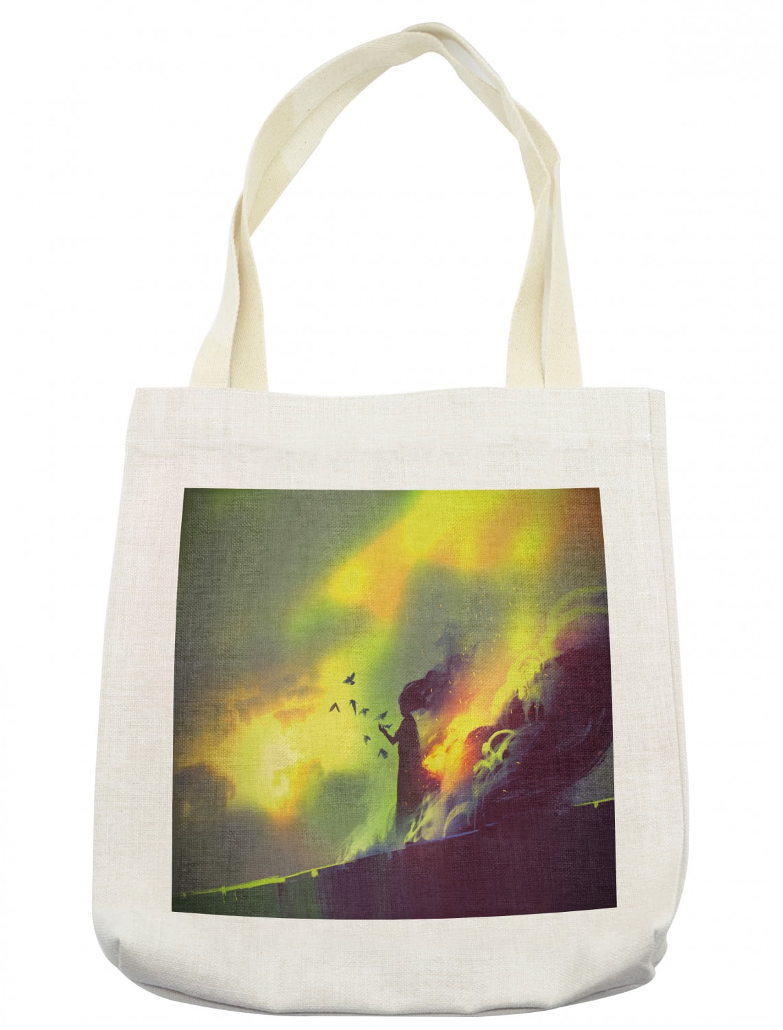 Fantasy Tote Bag, Fiery Burnt Girl Magic Flames on Roof of House Night ...