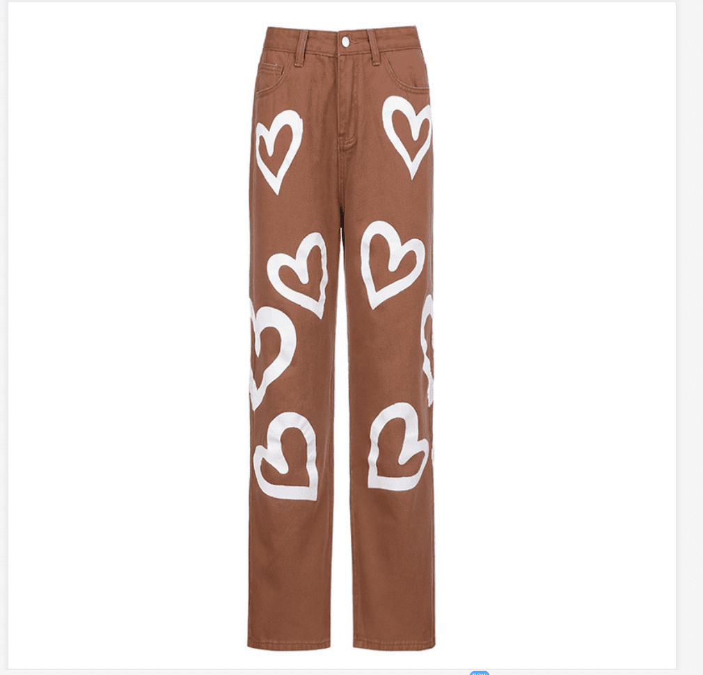 SAYOO Women Fashion Heart Print Jeans Ladies Stylish High Waist Pants ...