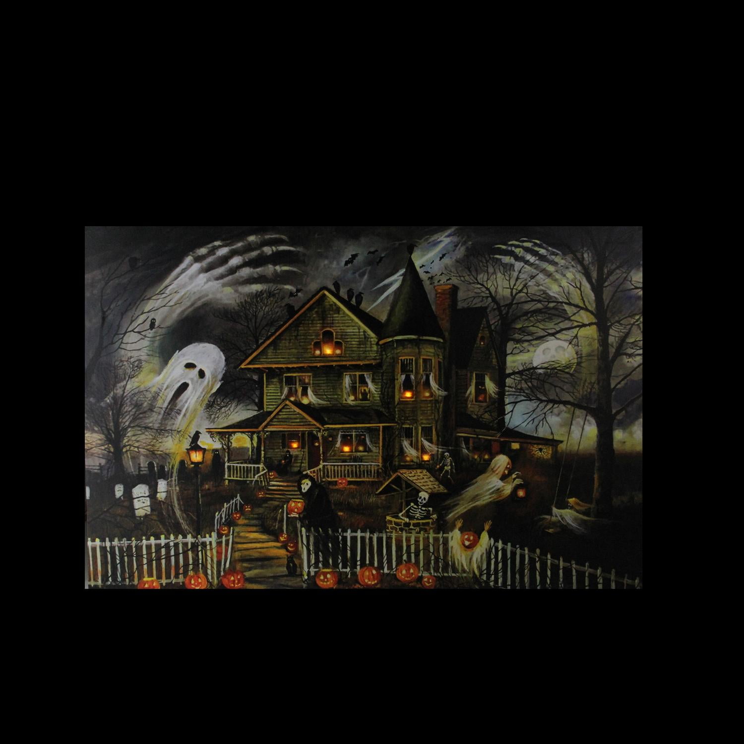 Small LED Lighted Creepy Haunted House Halloween Canvas Wall Art 12" x ...