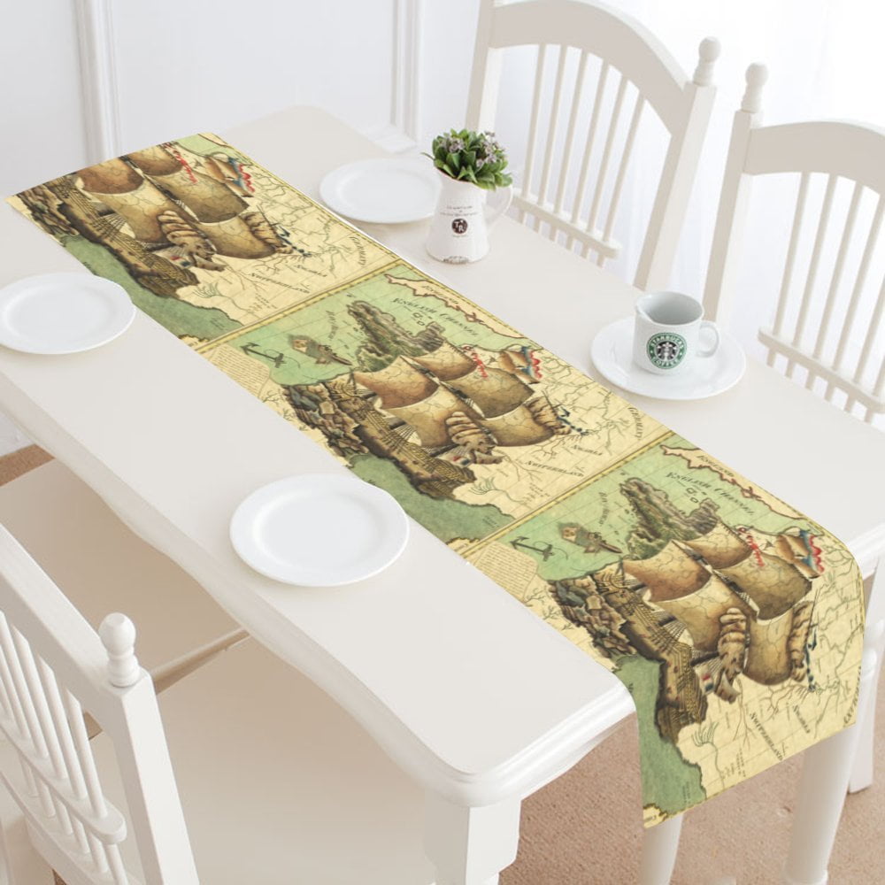MYPOP Ancient Map Table Runner Home Decor 16x72 Inch,Vintage Map Table ...