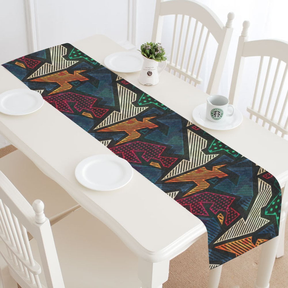 MYPOP Retro Geometric Table Runner Home Decor 14x72 Inch, Colorful ...