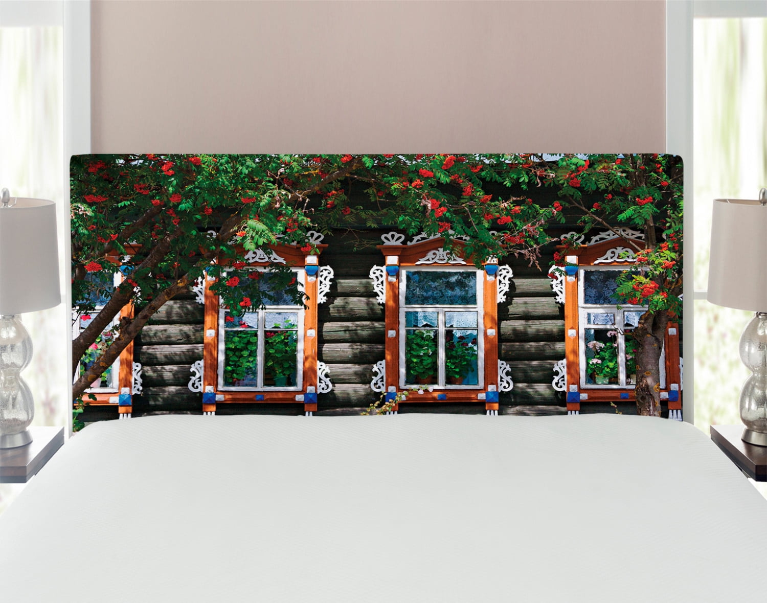 Shutters Headboard, Wooden House with Shutter at Windows Fence Flower ...